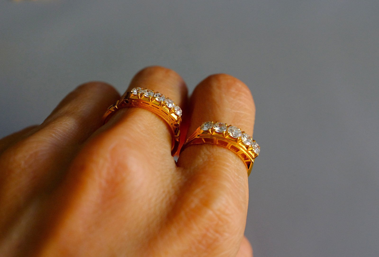 Vintage Chinese 5 Stone Diamond Ring Carved 20k | GEM GARDENER