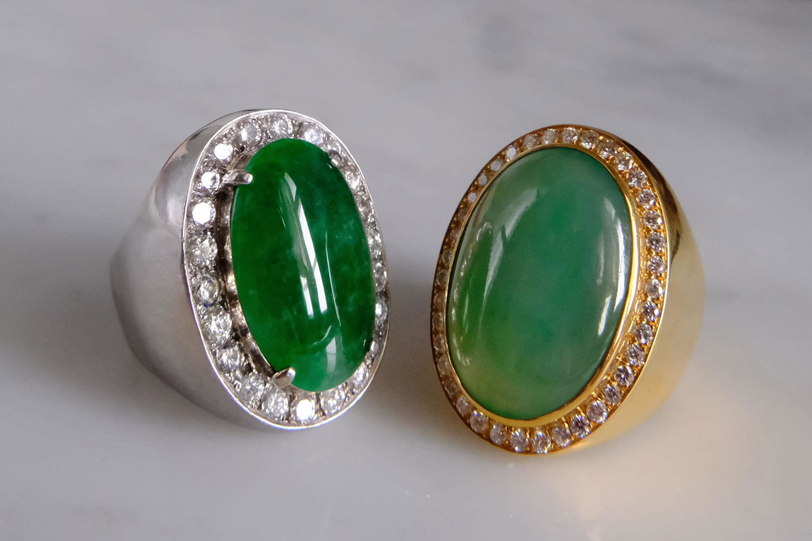 Tall Vintage Mens Jade Ring White Gold 18k | GEM GARDENER