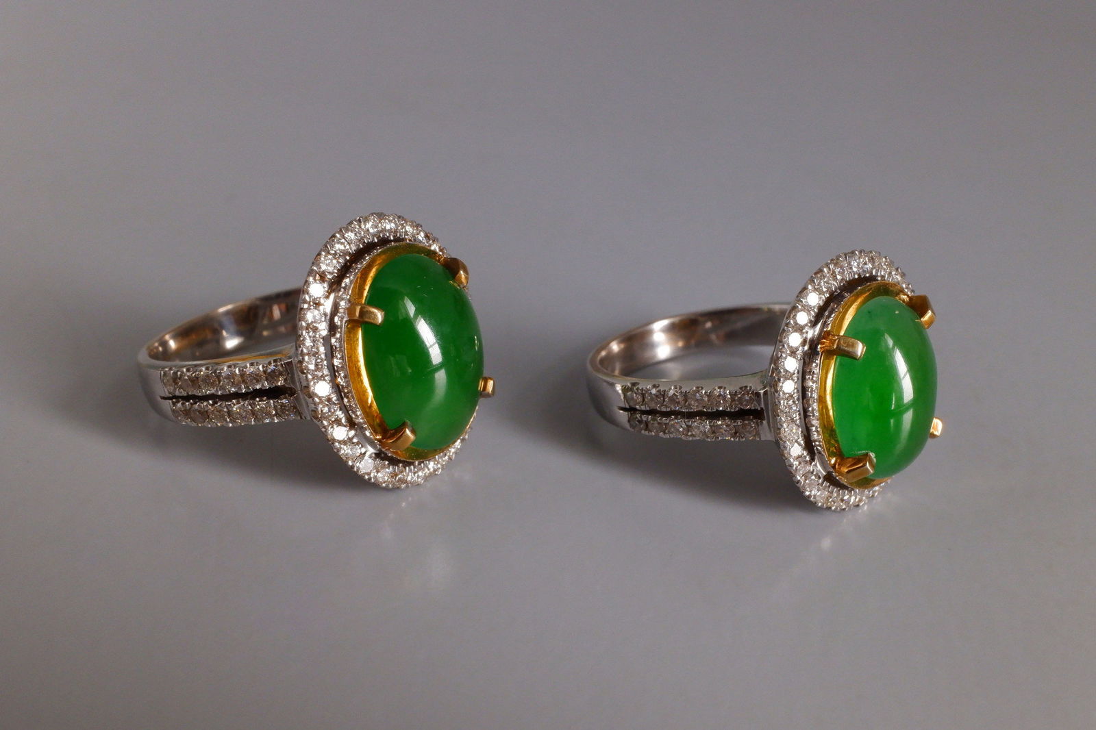PAIR Jadeite Jade Cabochon Ring 18k Vintage | Gem Gardener