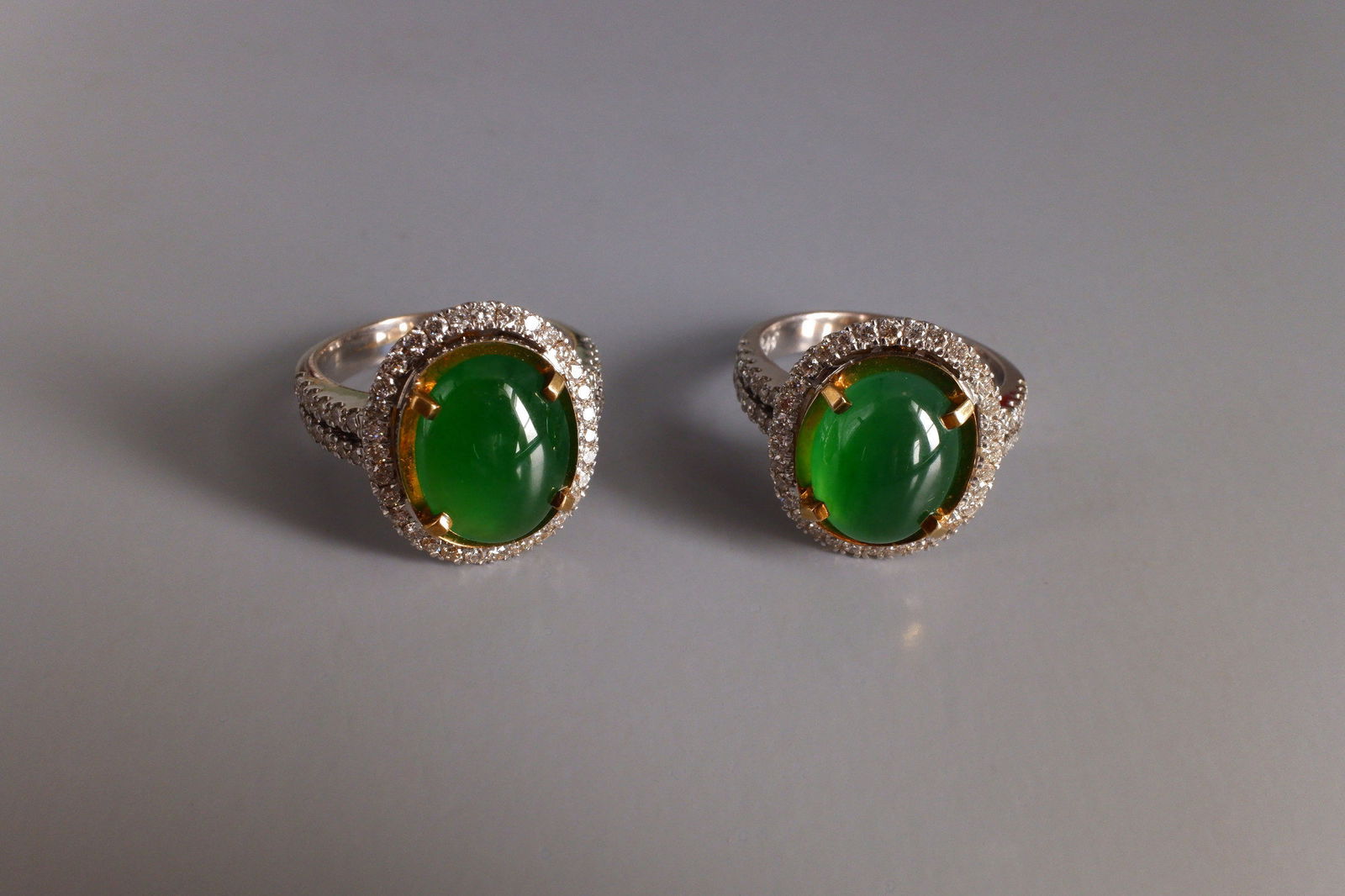 PAIR Jadeite Jade Cabochon Ring 18k Vintage | Gem Gardener