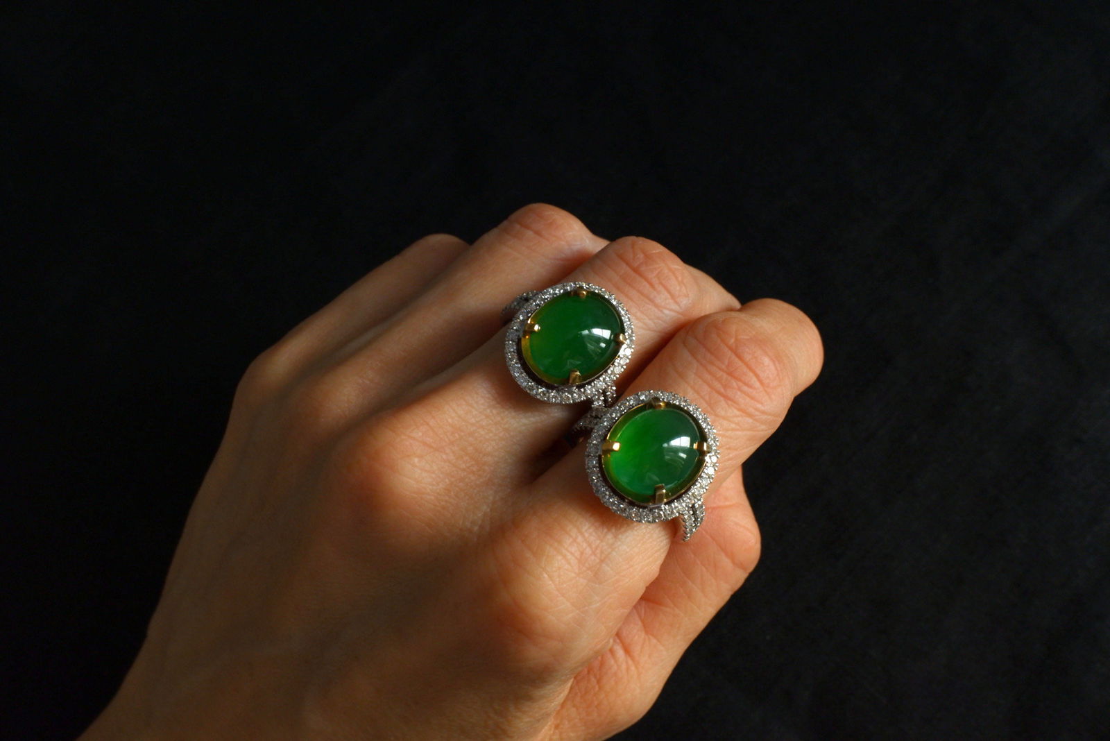 PAIR Jadeite Jade Cabochon Ring 18k Vintage | Gem Gardener