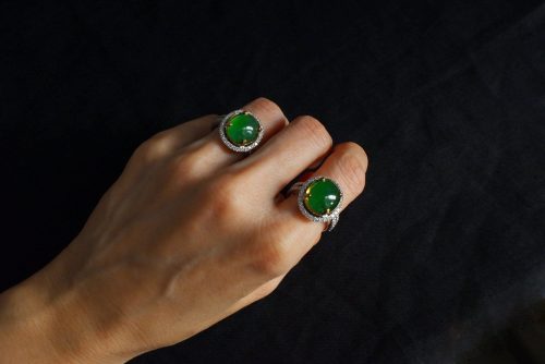 PAIR Jadeite Jade Cabochon Ring 18k Vintage | Gem Gardener