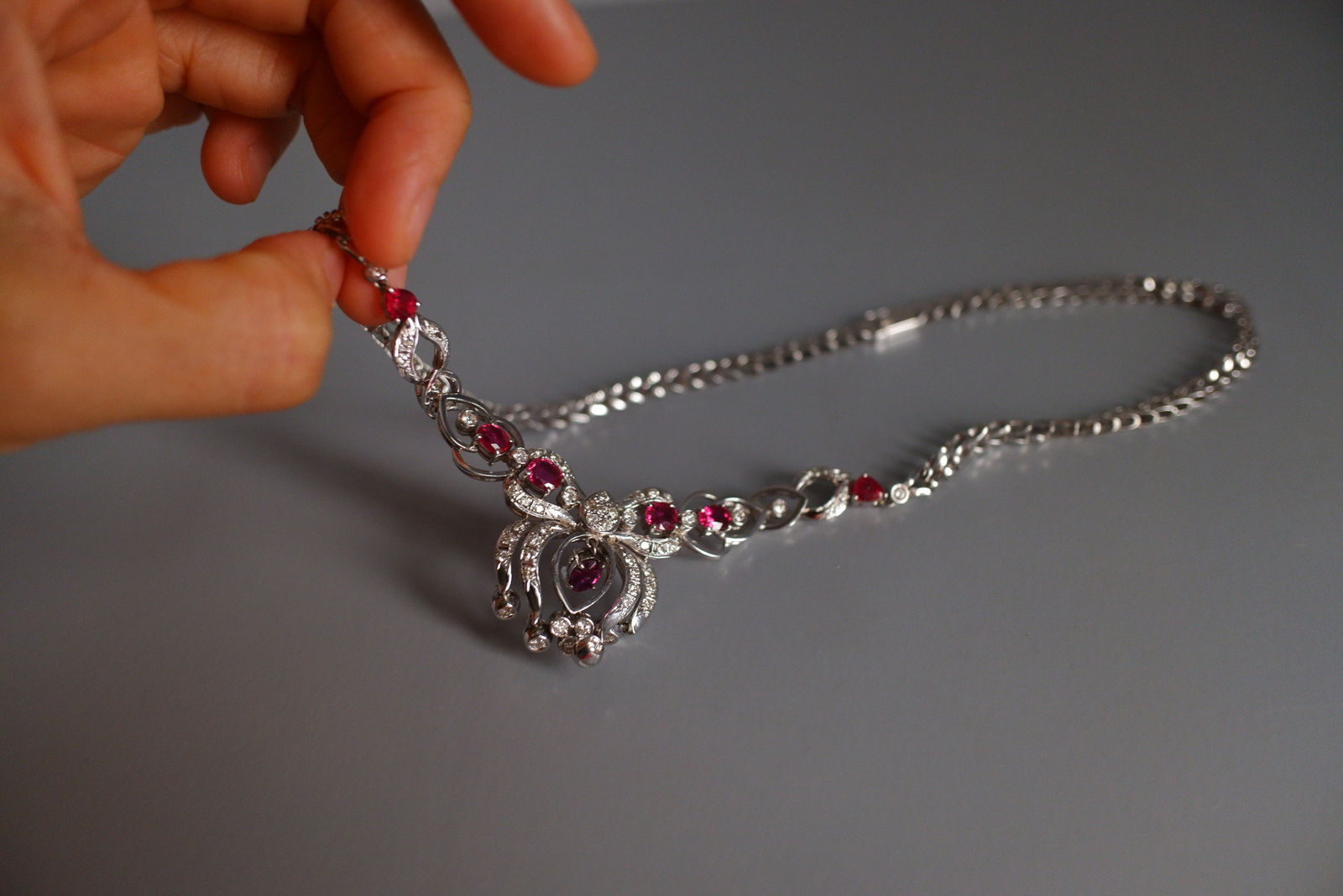 Ruby & Pink Sapphire Lavaliere Choker Necklace 18k | Gem Gardener