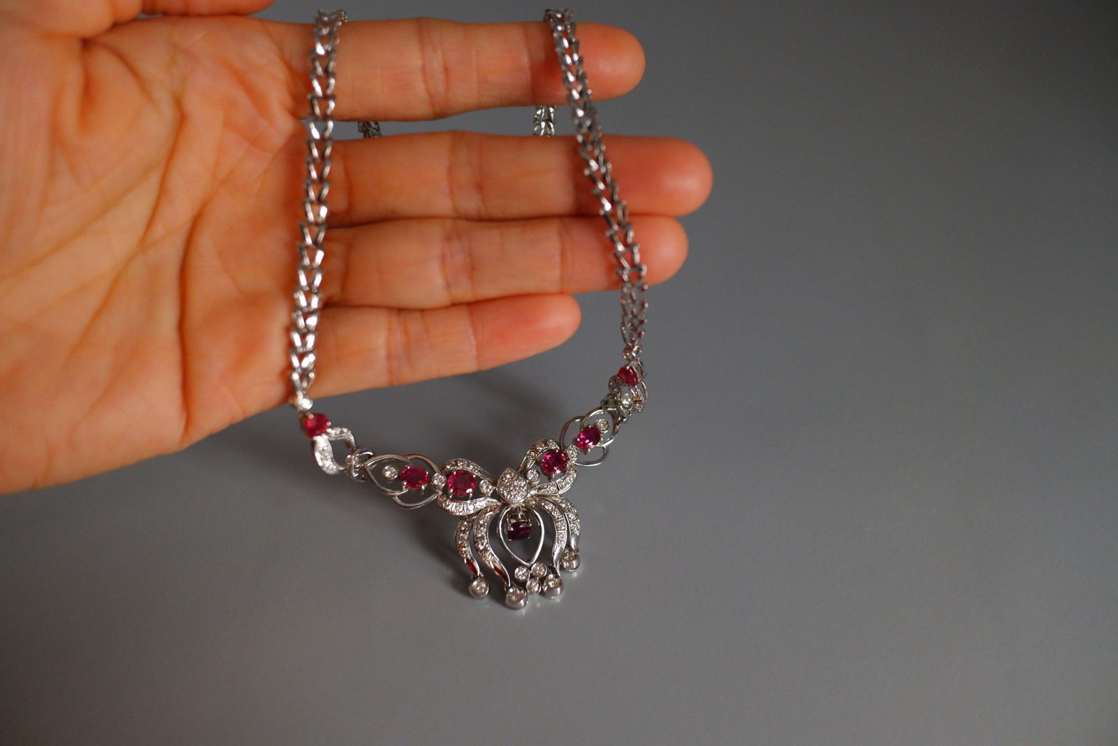 Ruby & Pink Sapphire Lavaliere Choker Necklace 18k | Gem Gardener