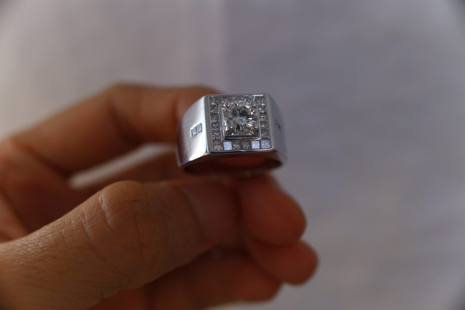 Vintage White Gold Mens Diamond Ring Square 18k | GEM GARDENER
