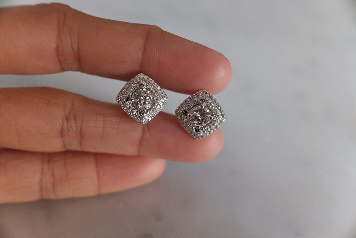 Square Diamond Cluster Stud Earrings 18k | GEM GARDENER
