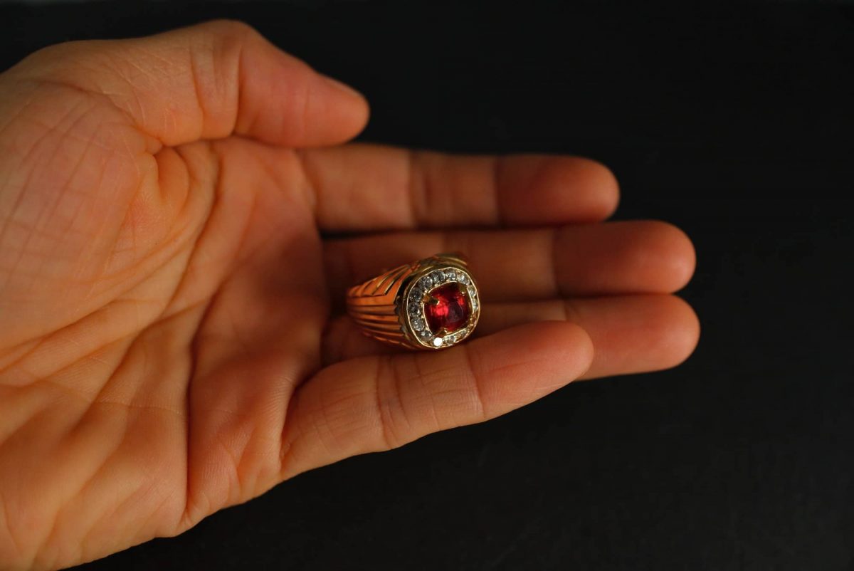 Rare Bixbite Red Beryl Mens Ring 18k | GEM GARDENER