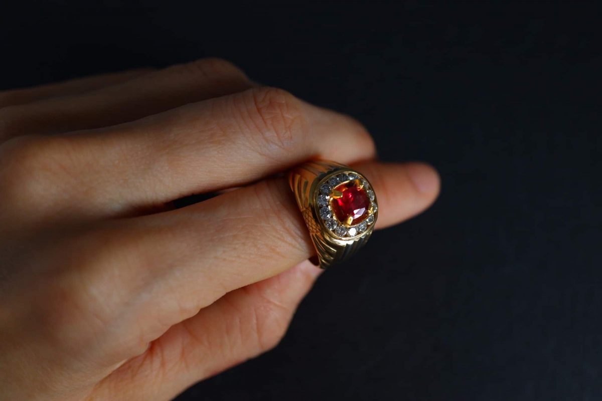 Rare Bixbite Red Beryl Mens Ring 18k | GEM GARDENER