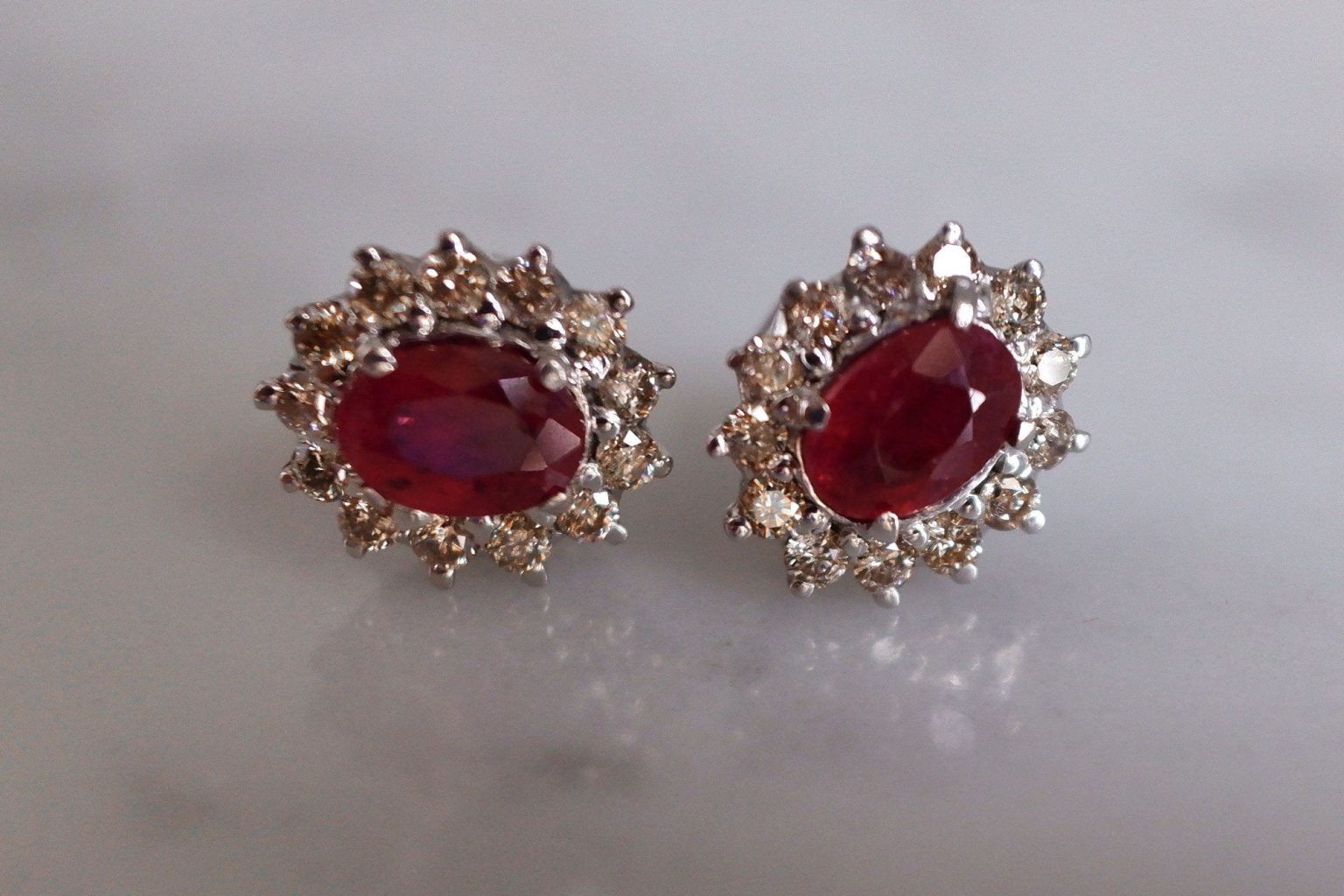Dainty Red Ruby Diamond Stud Earrings 18k | Gem Gardener