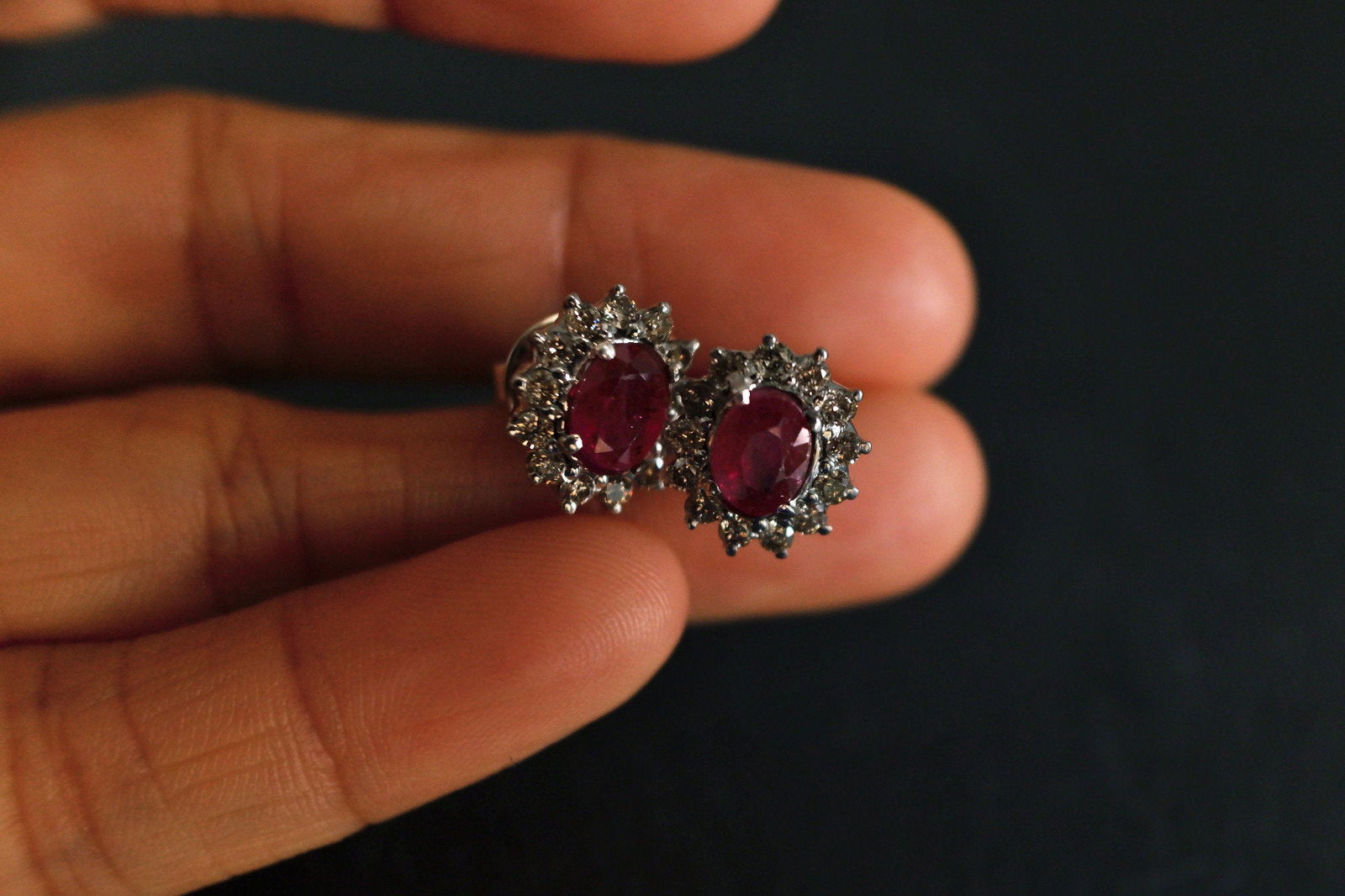 Dainty Red Ruby Diamond Stud Earrings 18k | Gem Gardener
