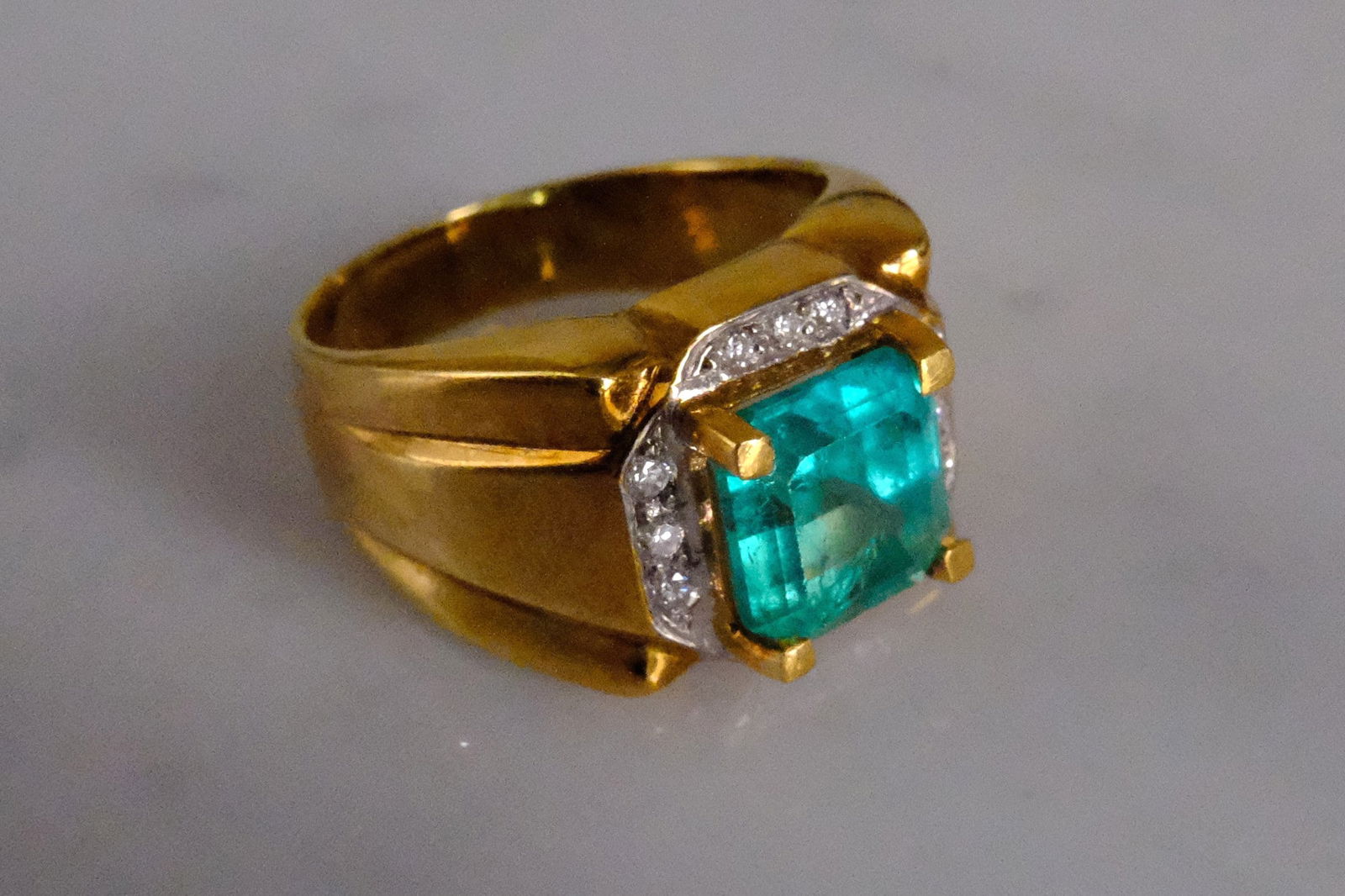 Octagon Vintage Emerald Ring Mens 18k | Gem Gardener