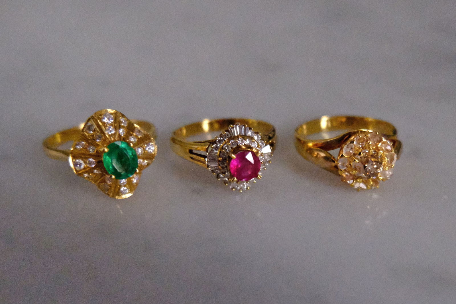 Chinese Antique Flower Ring Emerald Pinky 20k | Gem Gardener