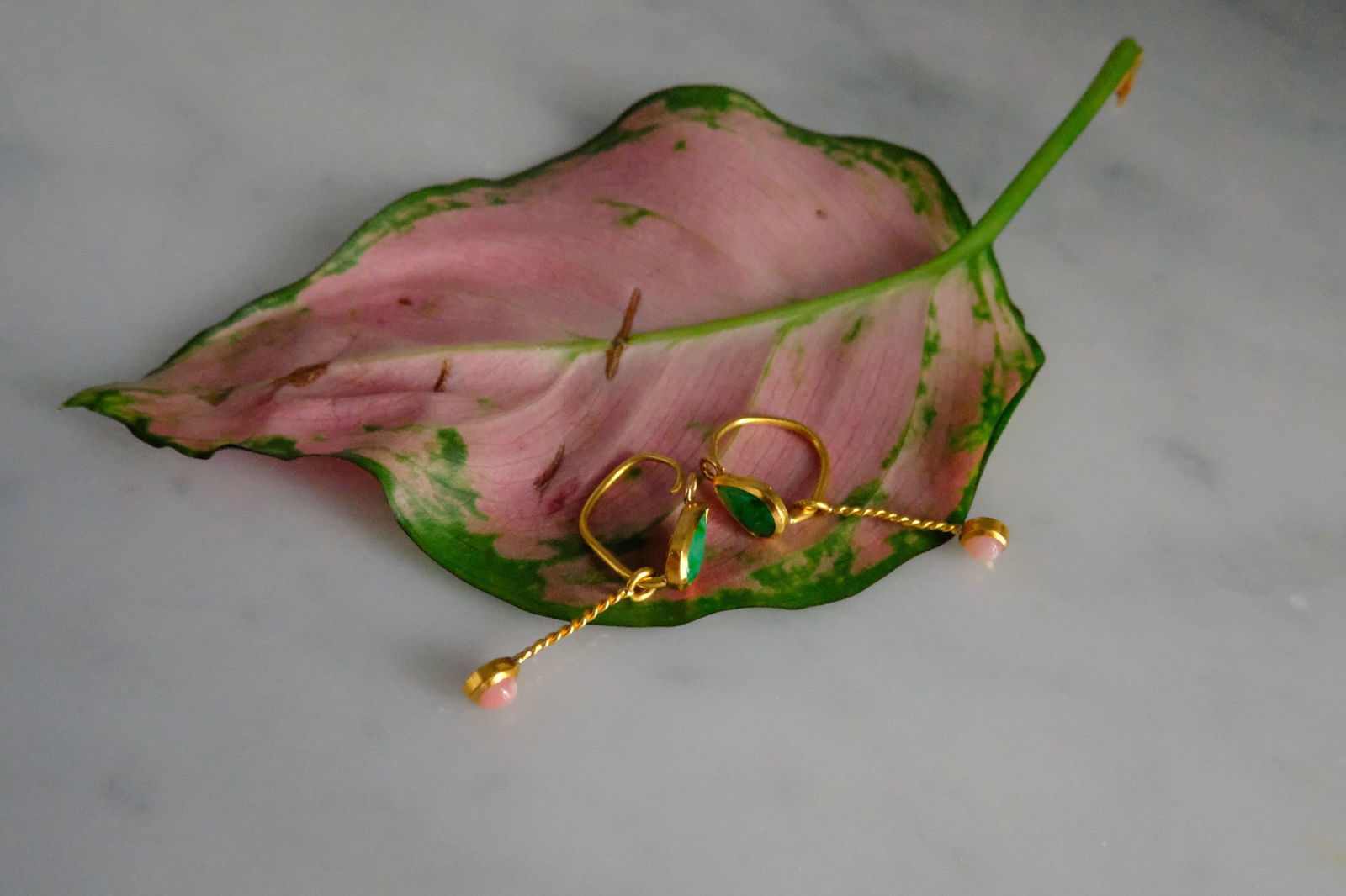 24k Gold Ancient Earrings Roman Jade Opal | GEM GARDENER