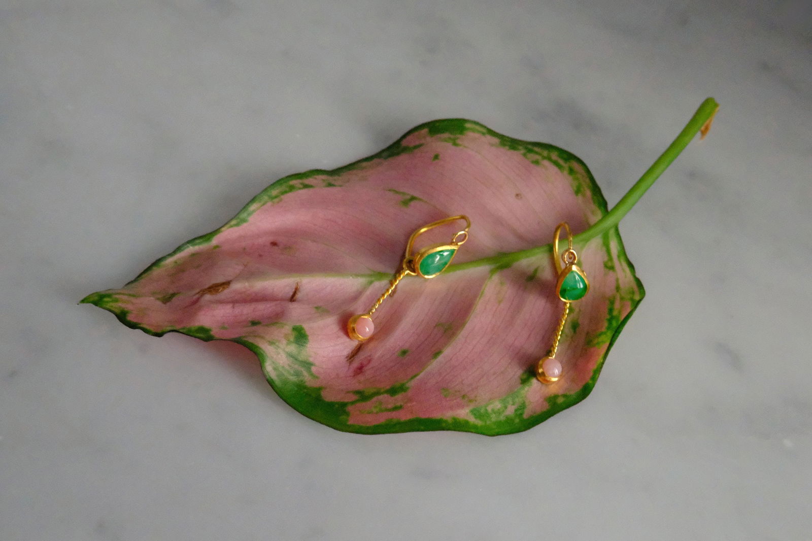 24k Gold Ancient Earrings Roman Jade Opal | GEM GARDENER