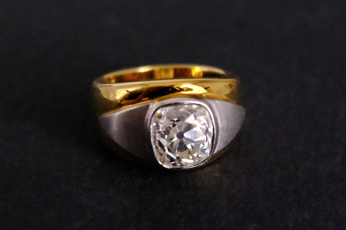 3ct Mine Cut Diamond Ring Men 18k RESERVED | Gem Gardener