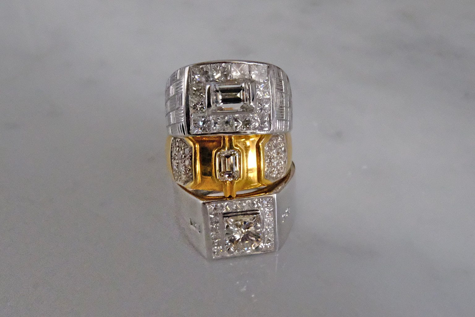 Vintage White Gold Mens Diamond Ring Square 18k | GEM GARDENER