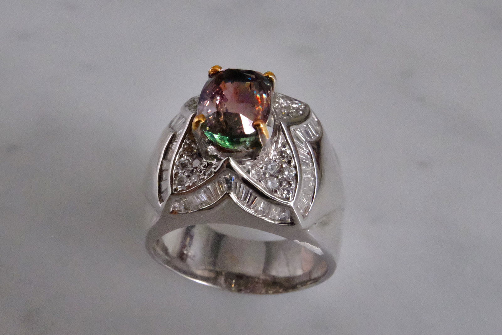 Rare Clean Alexandrite Diamond Ring 18k | Gem Gardener