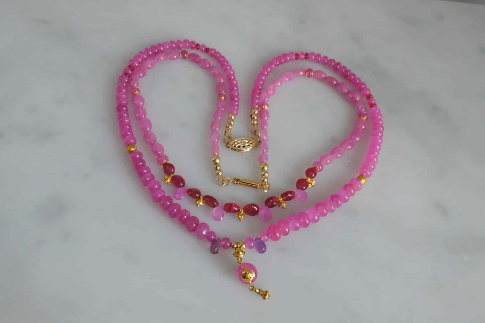Smiley Beaded Pink Sapphire Necklace Gold | Gem Gardener