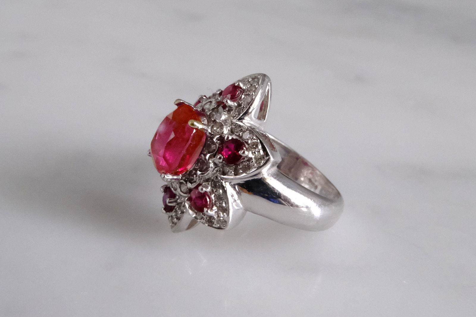 Unheated Ruby Ring Flower Cluster 18k | Gem Gardener