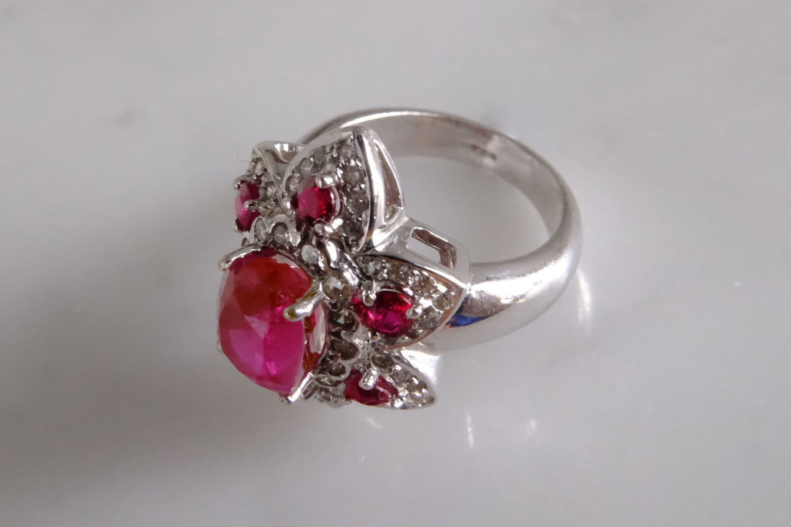 Unheated Ruby Ring Flower Cluster 18k | Gem Gardener