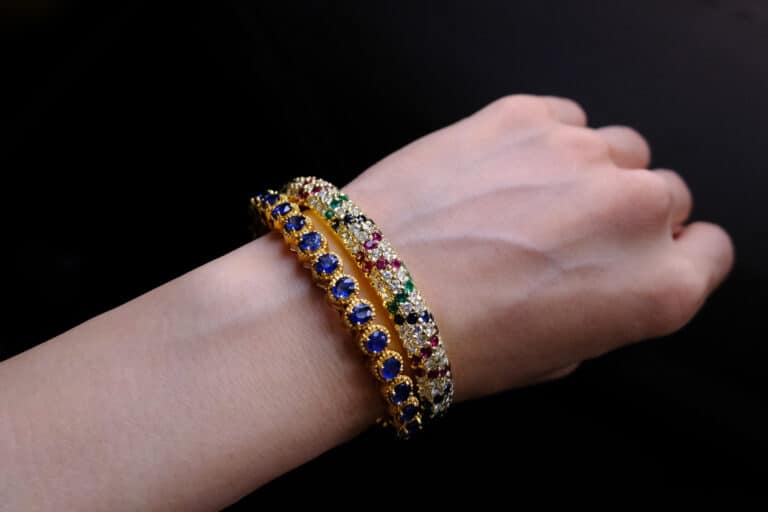 Burmese Sapphire Bracelet Cuff Bangle Vintage 18k | Gem Gardener