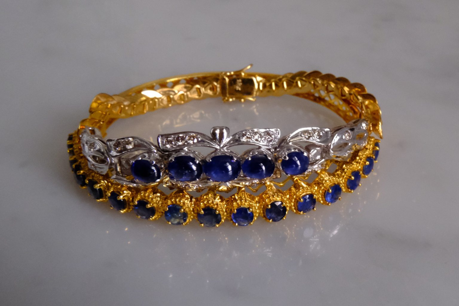 Burmese Sapphire Bracelet Cuff Bangle Vintage 18k | GEM GARDENER