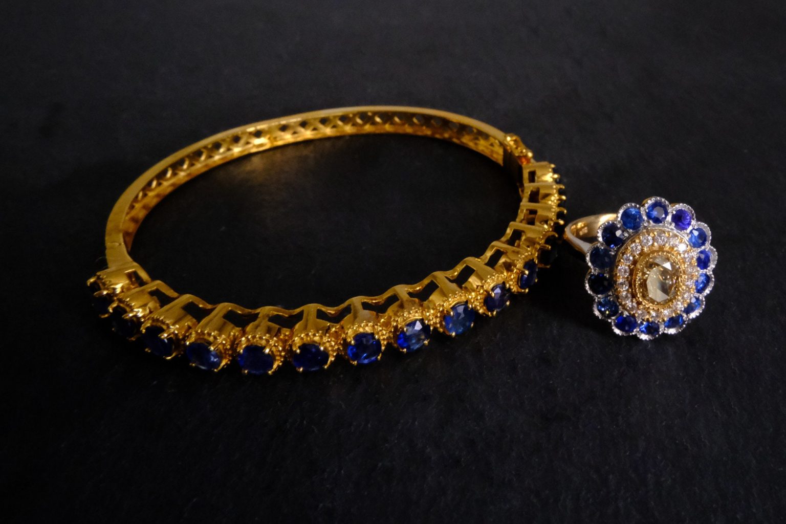 Burmese Sapphire Bracelet Cuff Bangle Vintage 18k | Gem Gardener