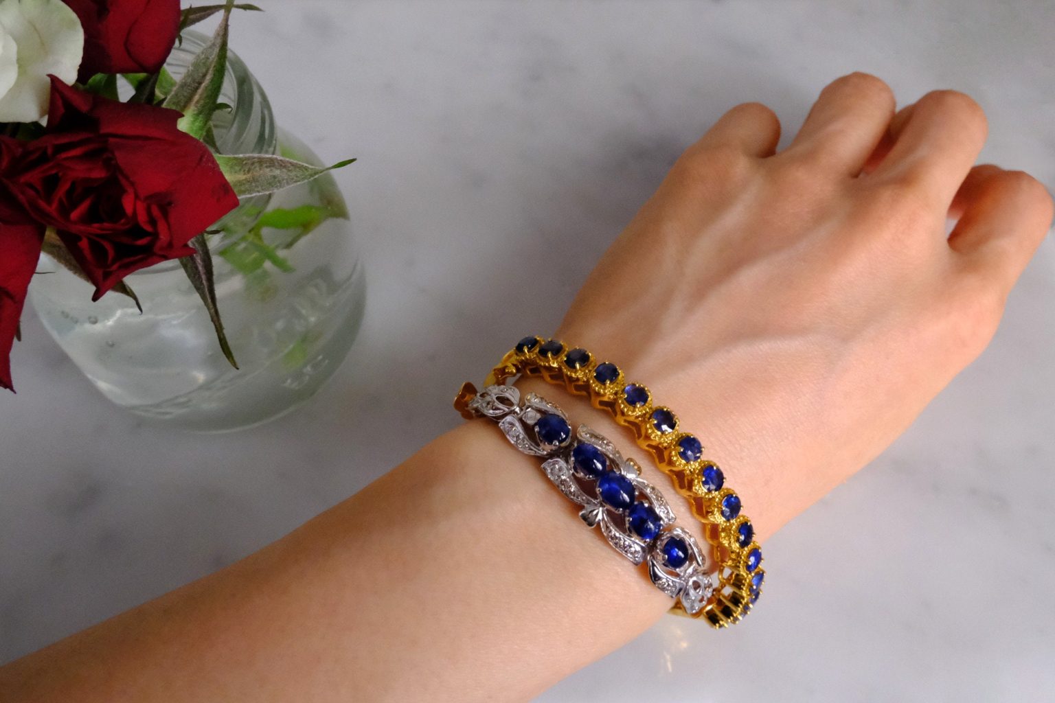 Burmese Sapphire Bracelet Cuff Bangle Vintage 18k | Gem Gardener