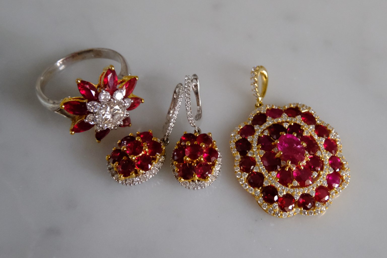 Vivid Ornate Red Ruby Pendant Necklace 18k | GEM GARDENER