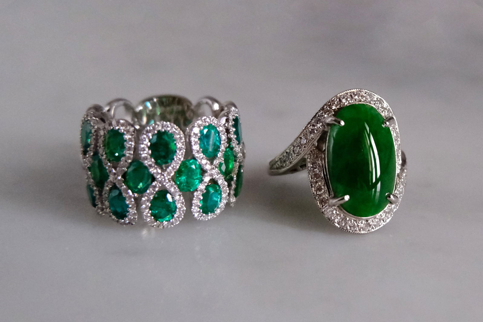 Bevel Jadeite Jade Platinum Ring | Gem Gardener