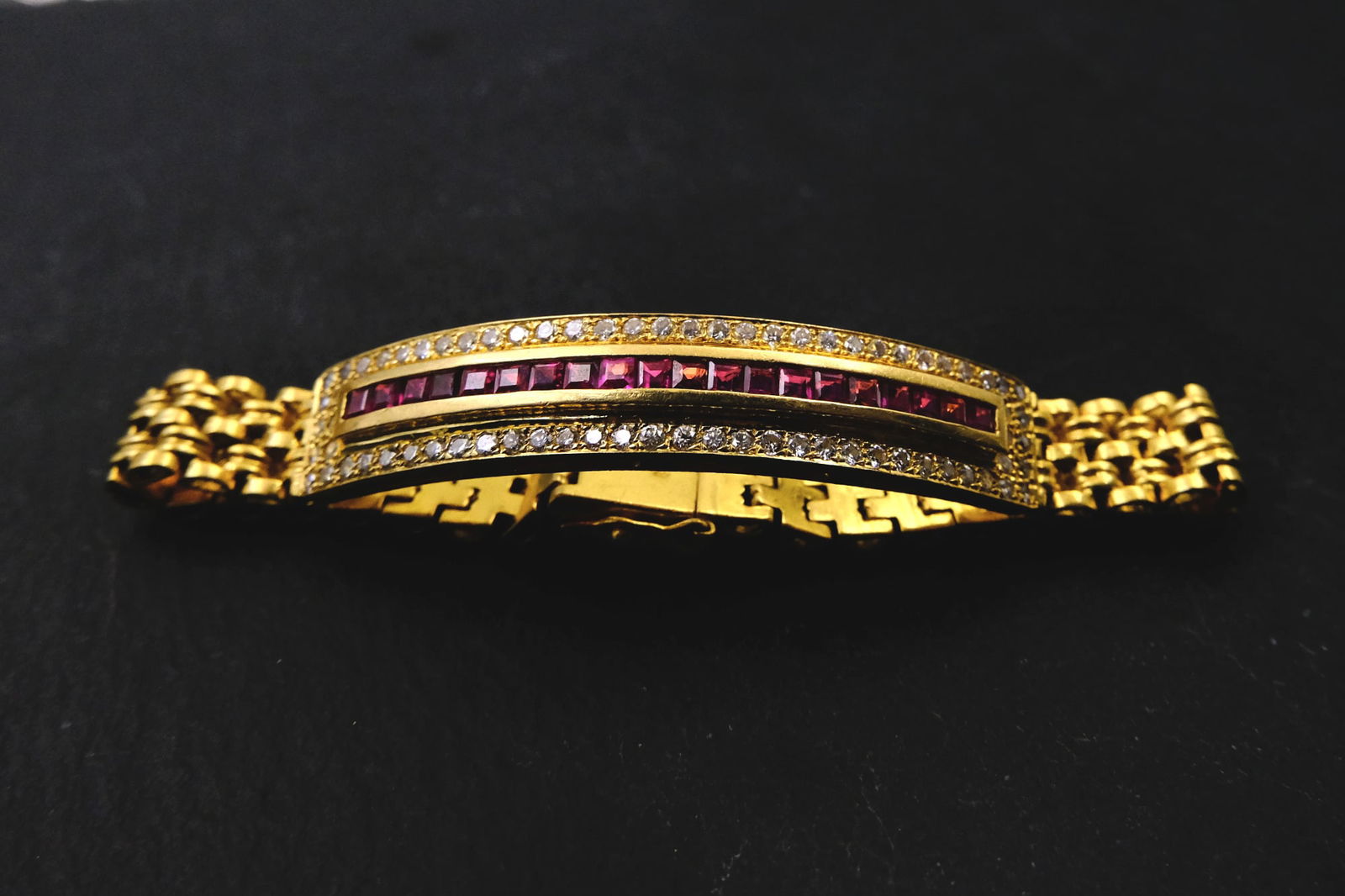 Sleek Vintage Gold Bracelet Ruby Diamond 20k | Gem Gardener