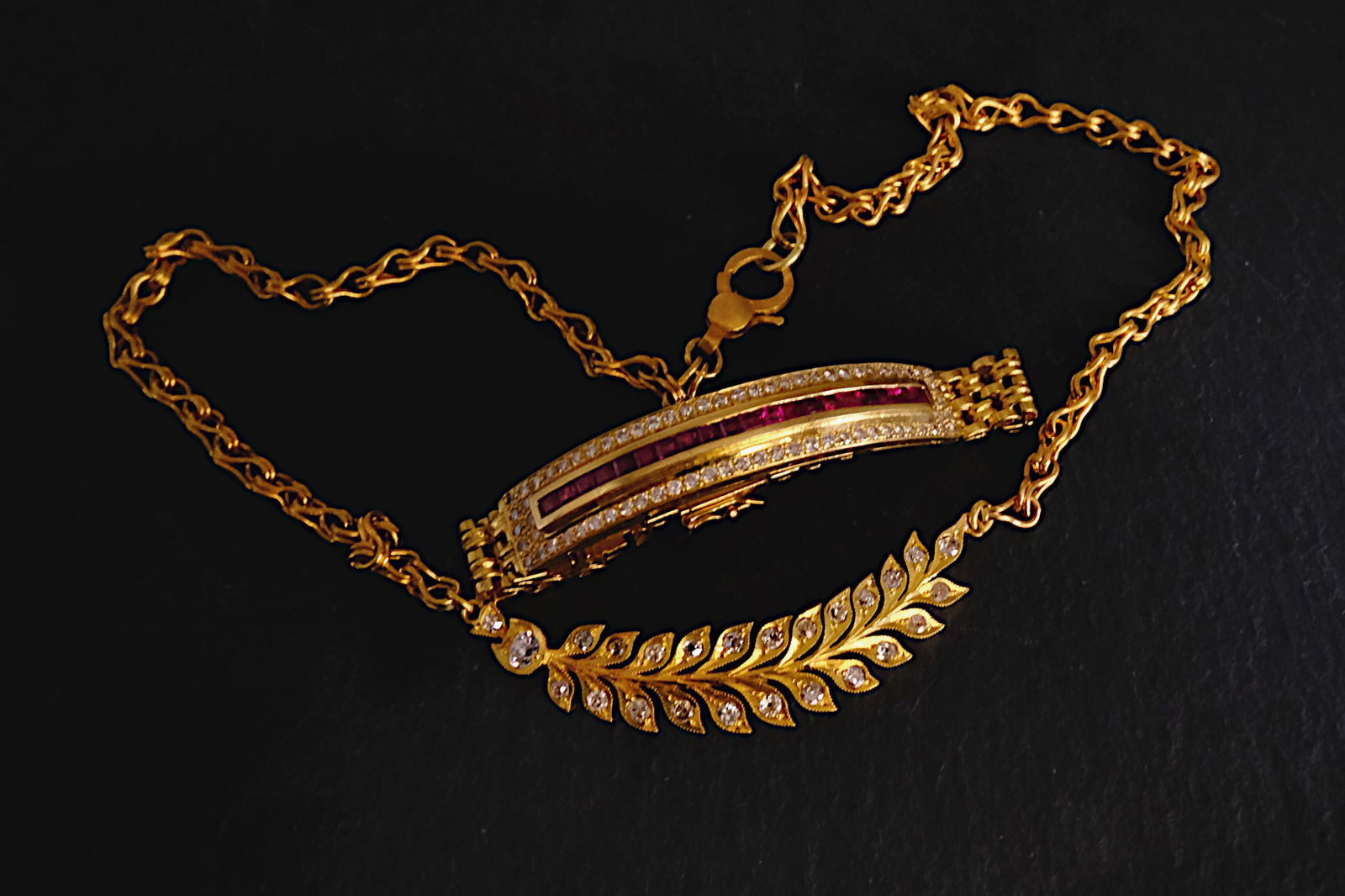 Sleek Vintage Gold Bracelet Ruby Diamond 20k | Gem Gardener