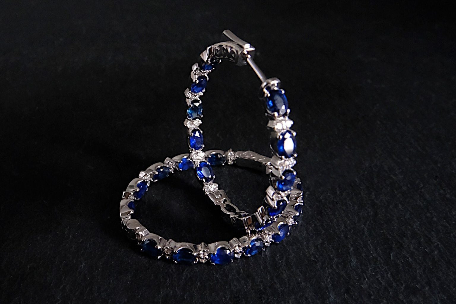 Big Sapphire Hoop Earrings White Gold 18k | Gem Gardener
