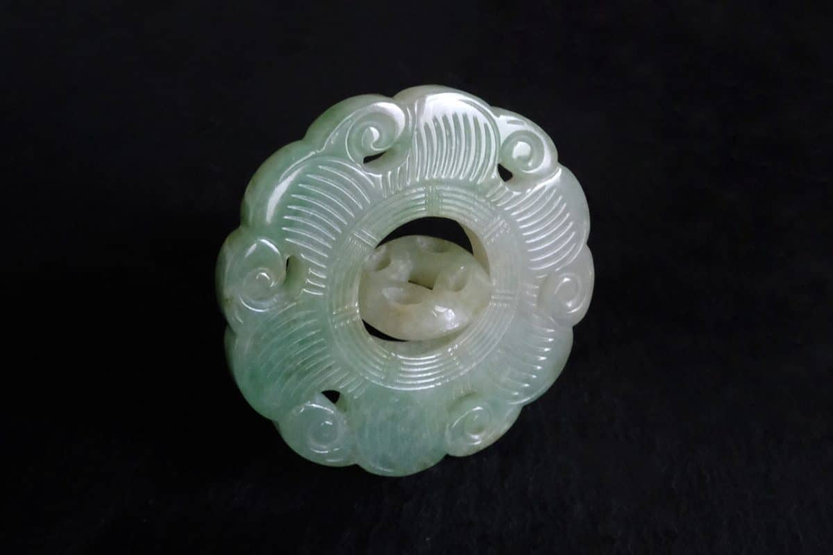 Qing Jadeite Jade Antique Carving Pendant Wheel | GEM GARDENER