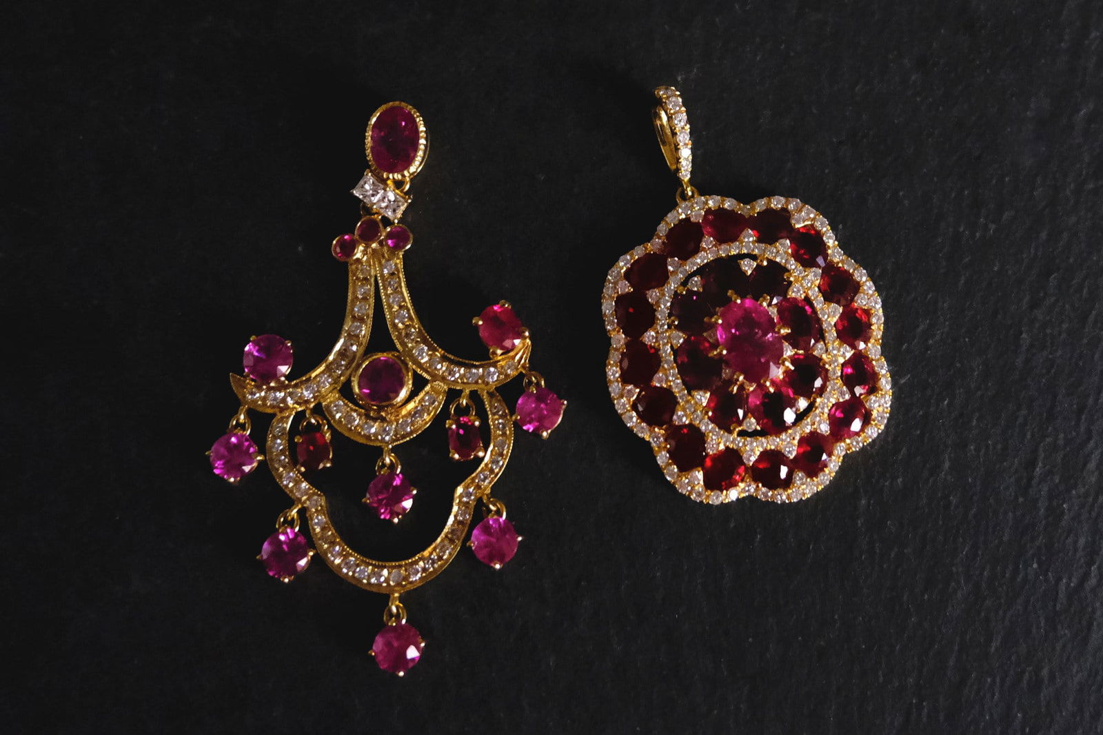 Vivid Ornate Red Ruby Pendant Necklace 18k | GEM GARDENER