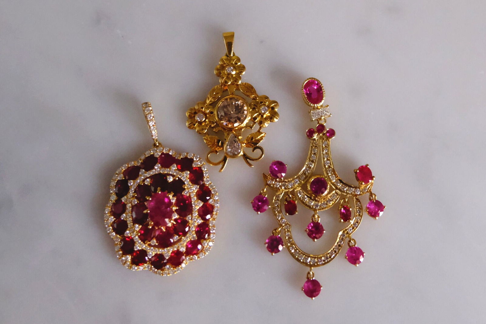 Vivid Ornate Red Ruby Pendant Necklace 18k | GEM GARDENER