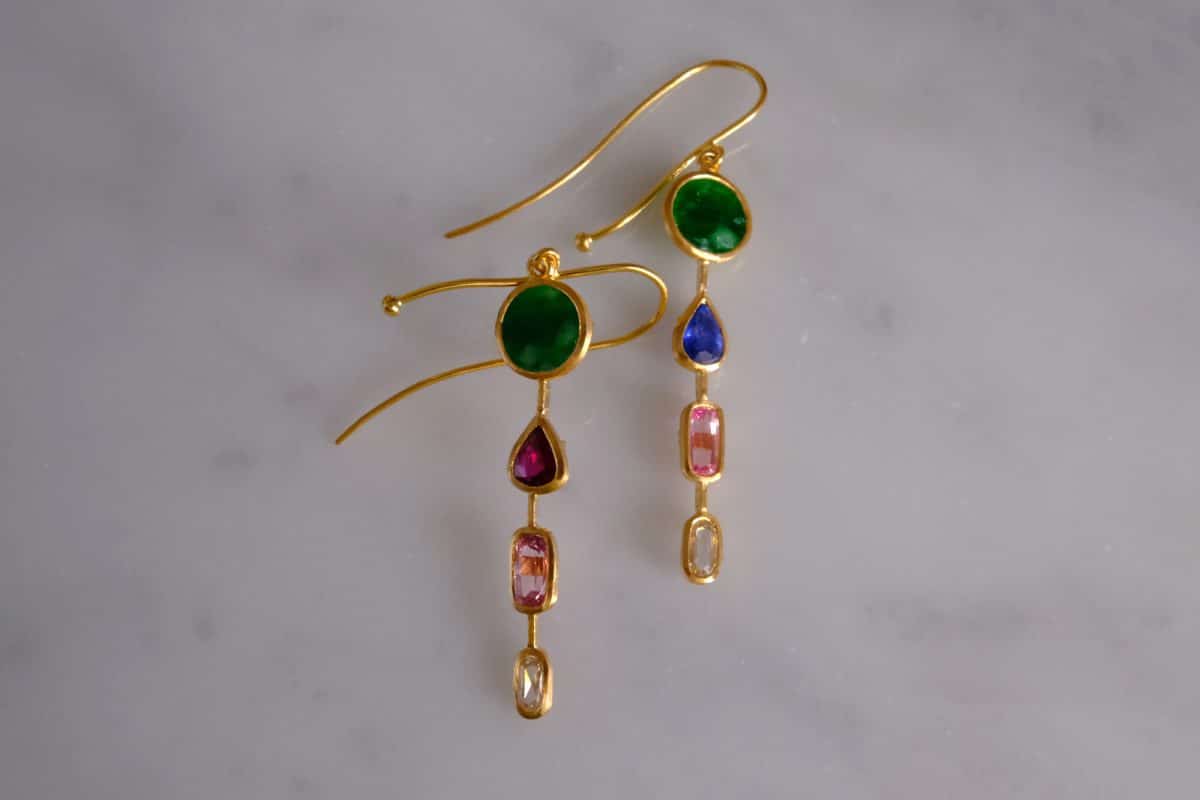 24k Roman Style Gold Earrings Jade Spinel Diamond | Gem Gardener