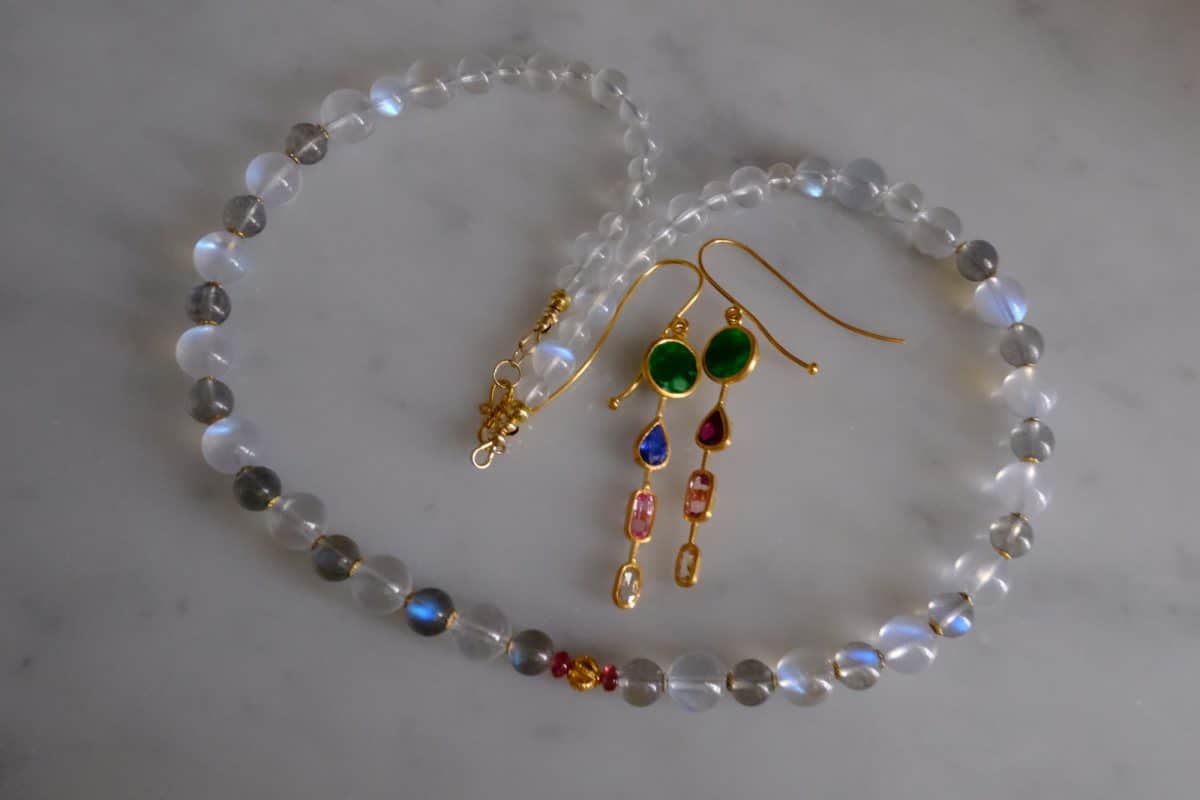 24k Roman Style Gold Earrings Jade Spinel Diamond | Gem Gardener