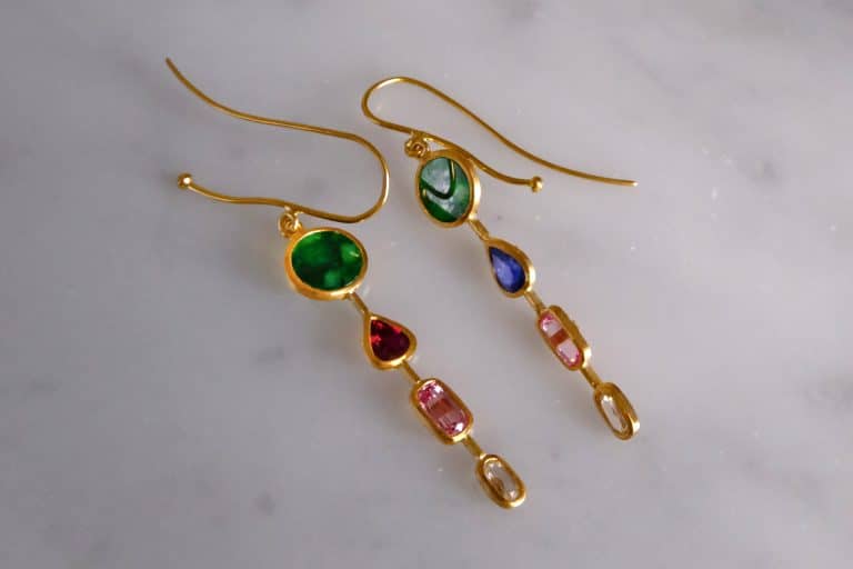 24k Roman Style Gold Earrings Jade Spinel Diamond | Gem Gardener