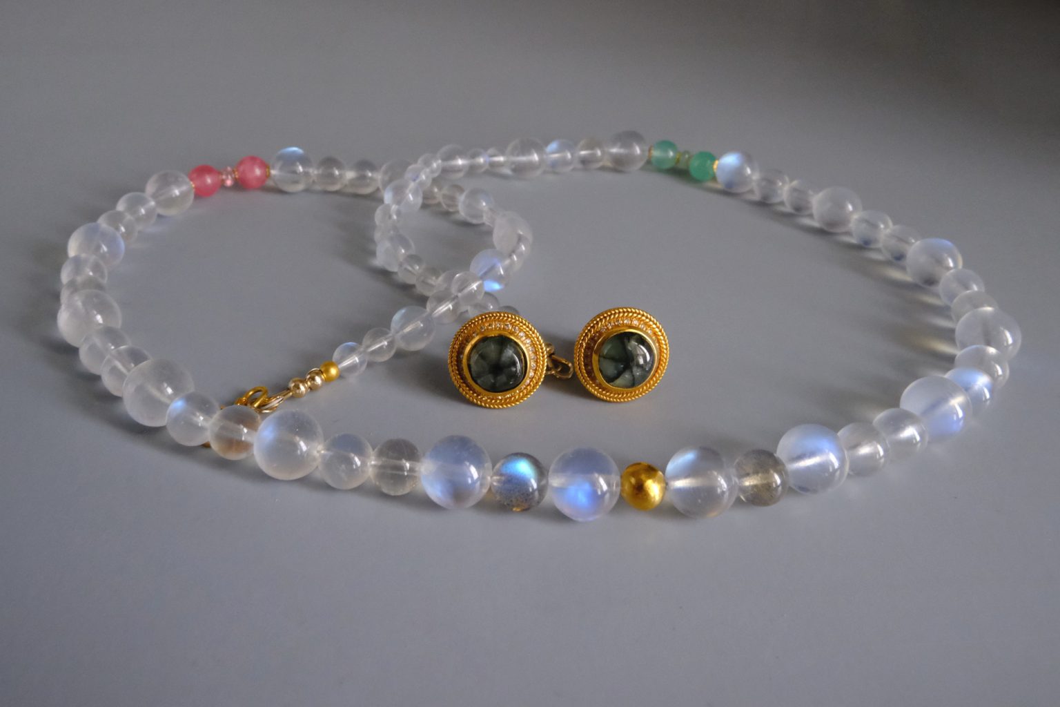 Classical Top Big Moonstone Bead Necklace Matinee 22k | GEM GARDENER