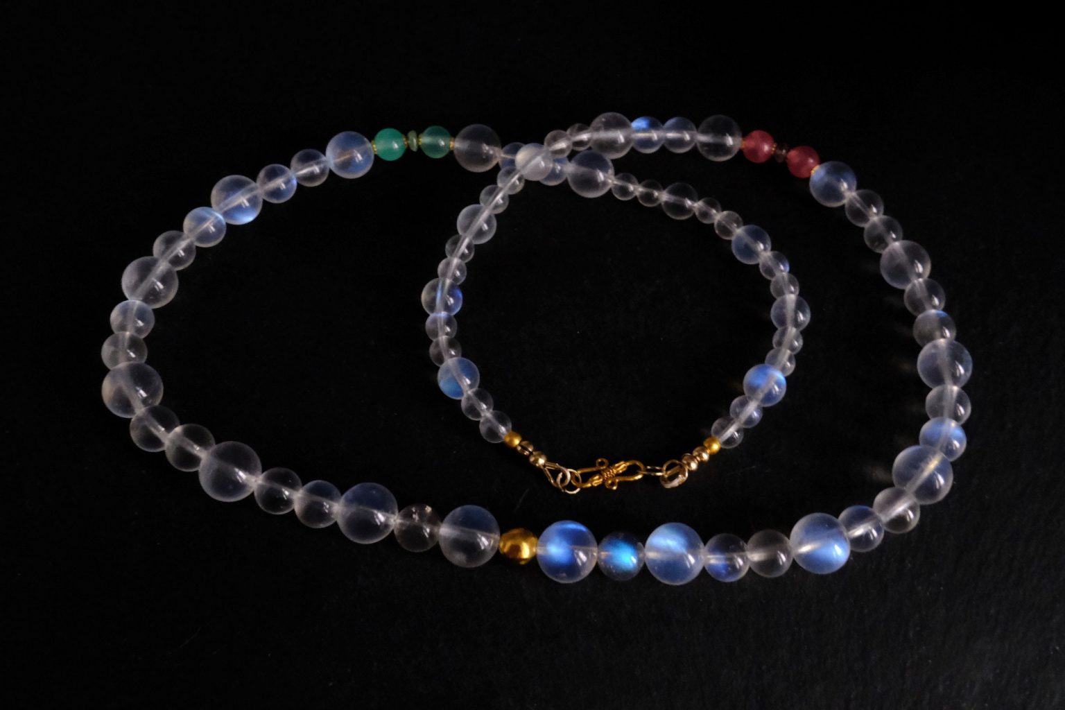 Classical Top Big Moonstone Bead Necklace Matinee 22k | GEM GARDENER