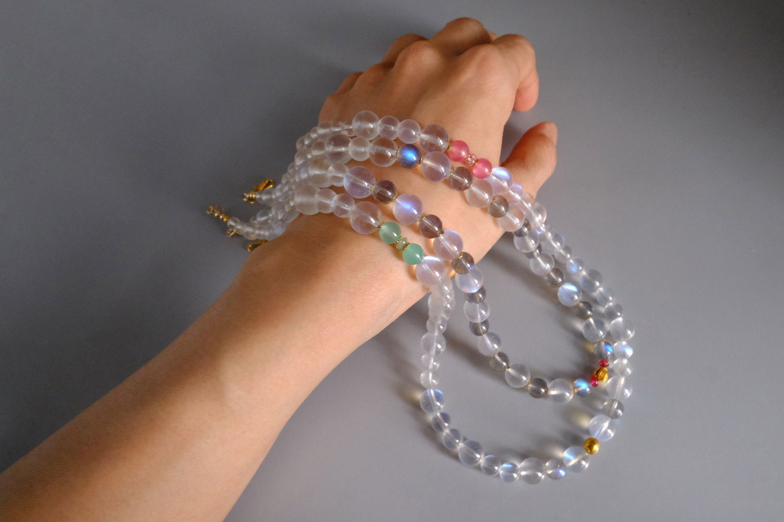 Classical Top Big Moonstone Bead Necklace Matinee 22k | GEM GARDENER