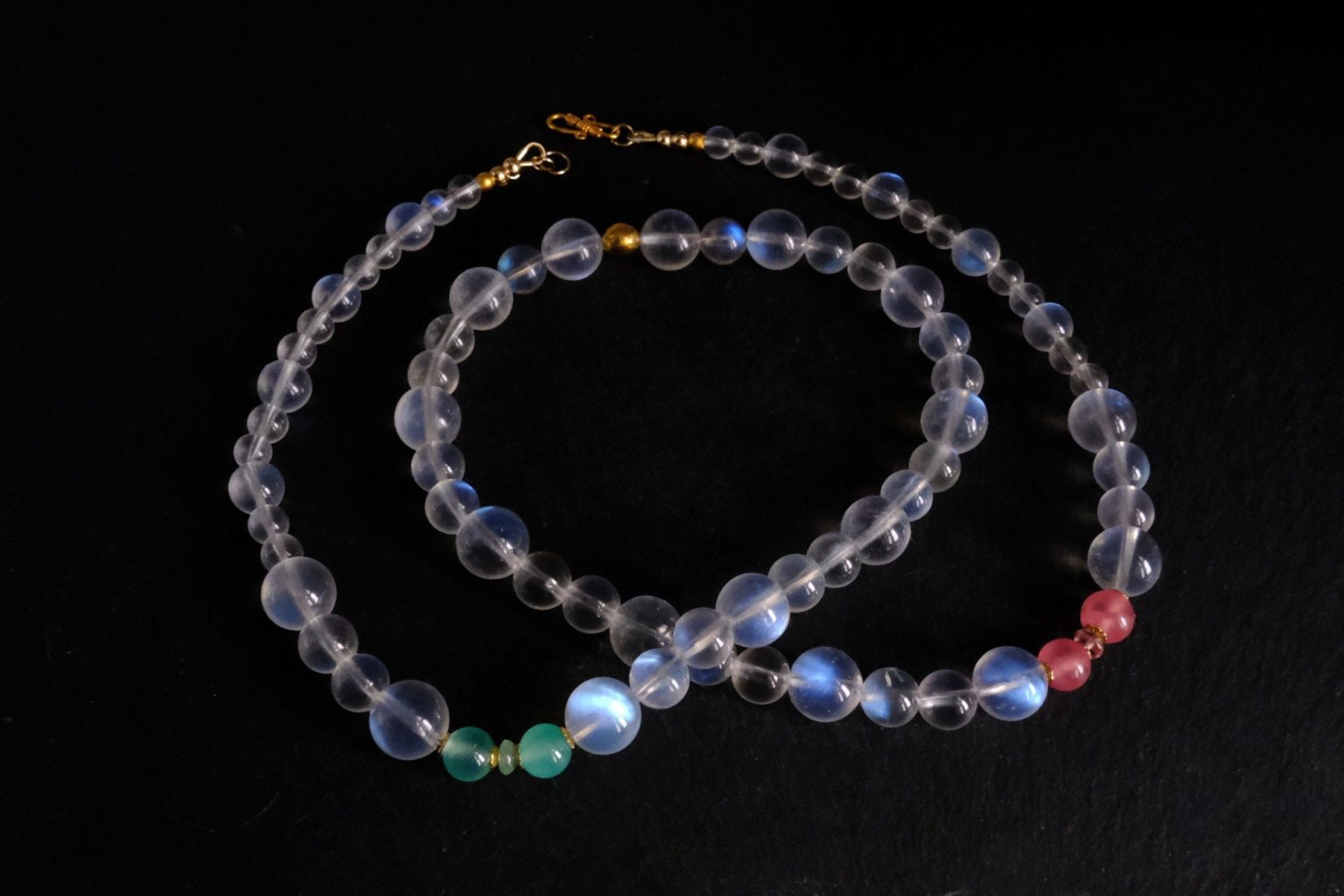 Classical Top Big Moonstone Bead Necklace Matinee 22k | GEM GARDENER