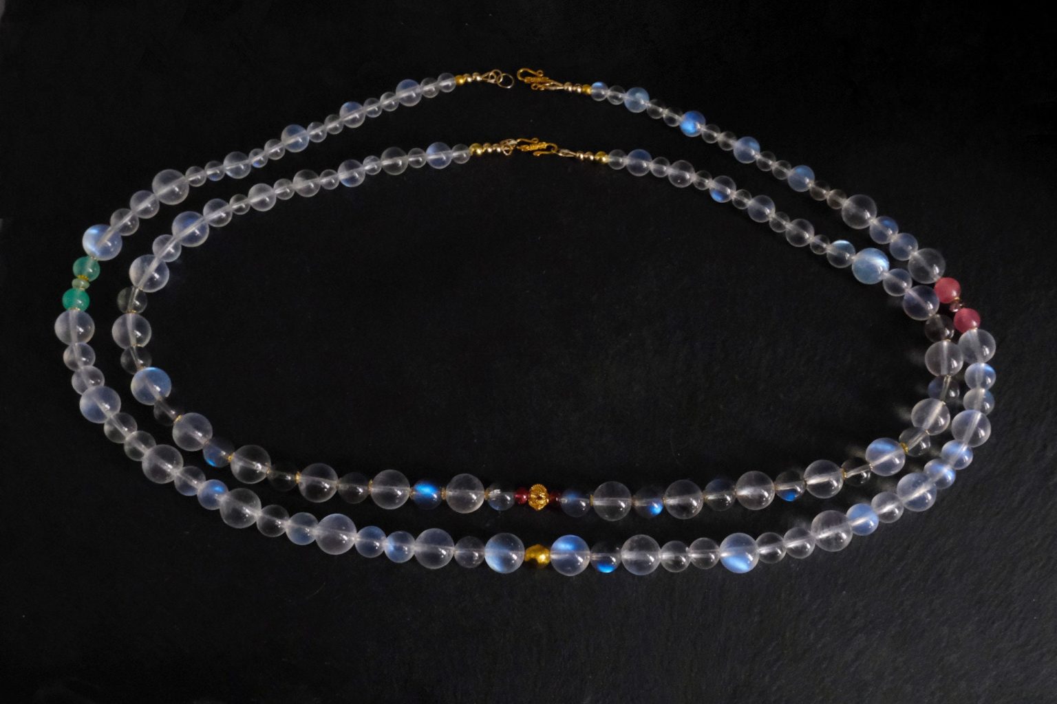 Classical Top Big Moonstone Bead Necklace Matinee 22k | GEM GARDENER