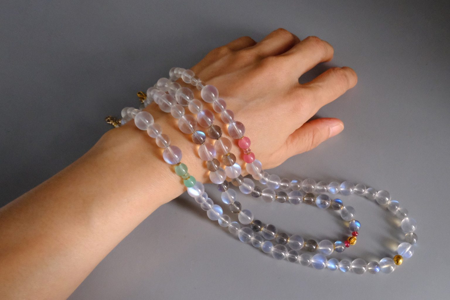 Classical Top Big Moonstone Bead Necklace Matinee 22k | GEM GARDENER