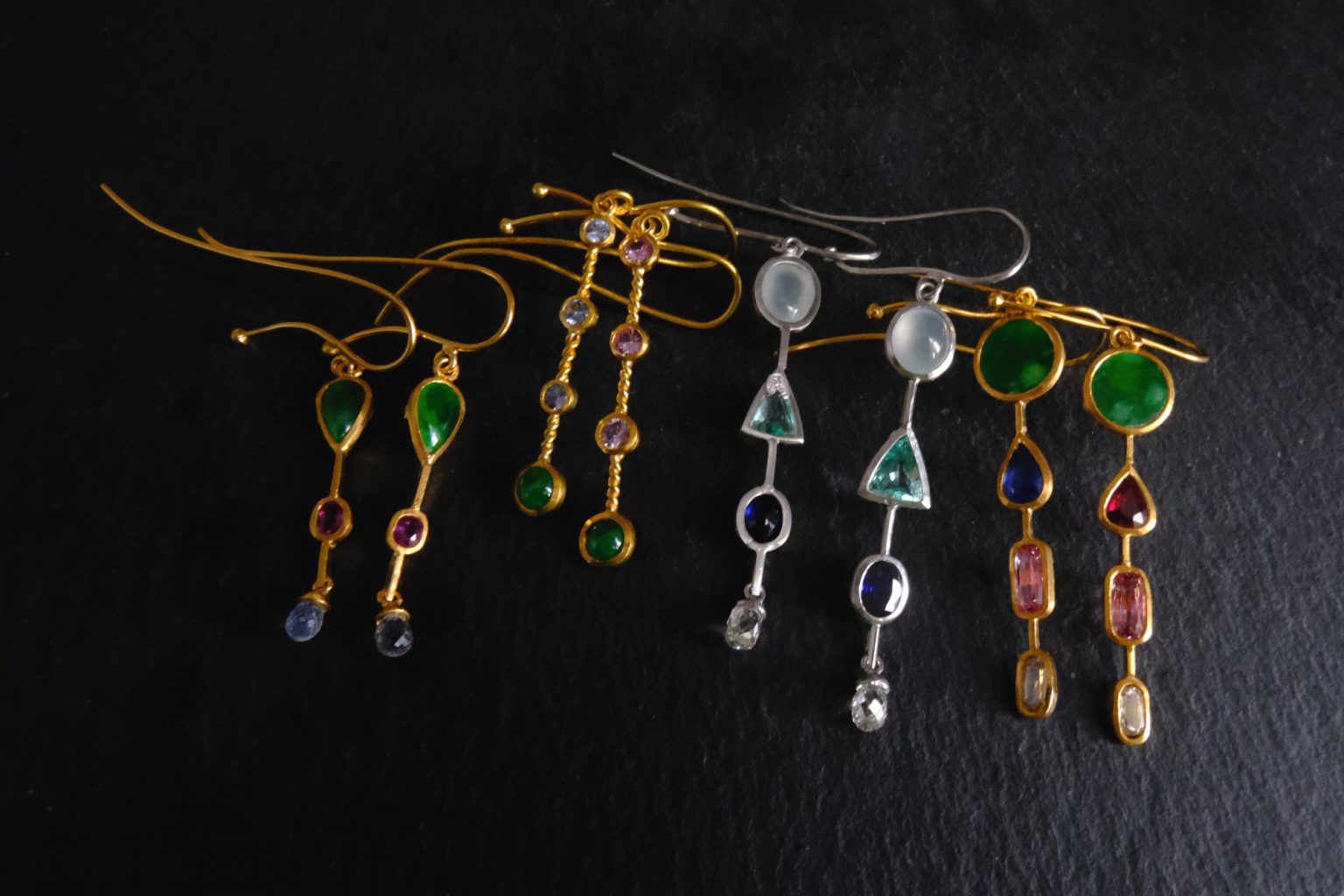 24k Roman Style Gold Earrings Jade Spinel Diamond | Gem Gardener