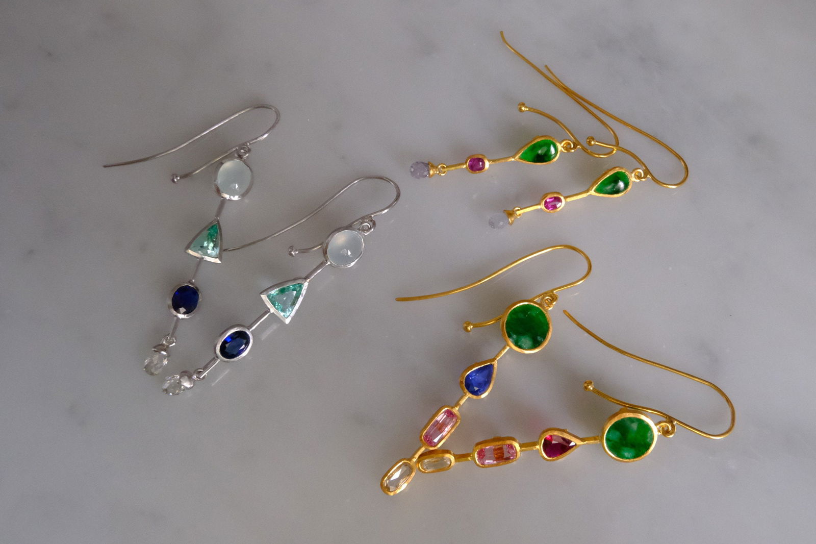 24k Dainty Briolette Earrings Roman Jade Ruby Sapphire | Gem Gardener