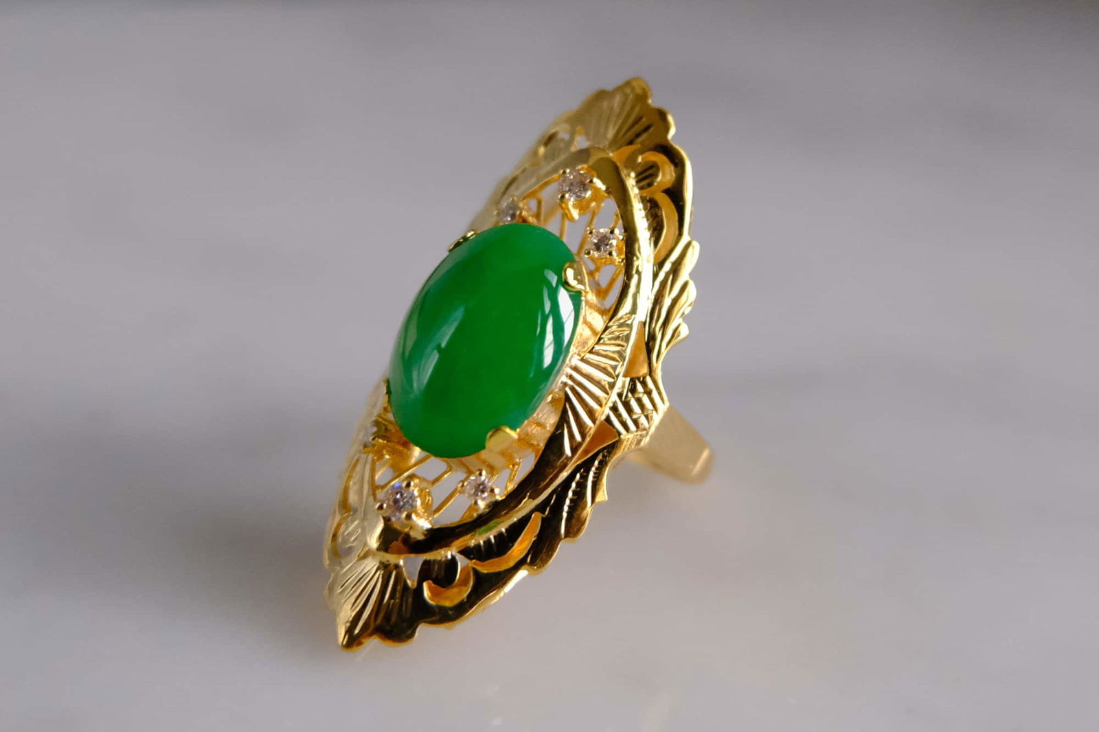 Antique Chinese Jade Ring Navette 20k | GEM GARDENER