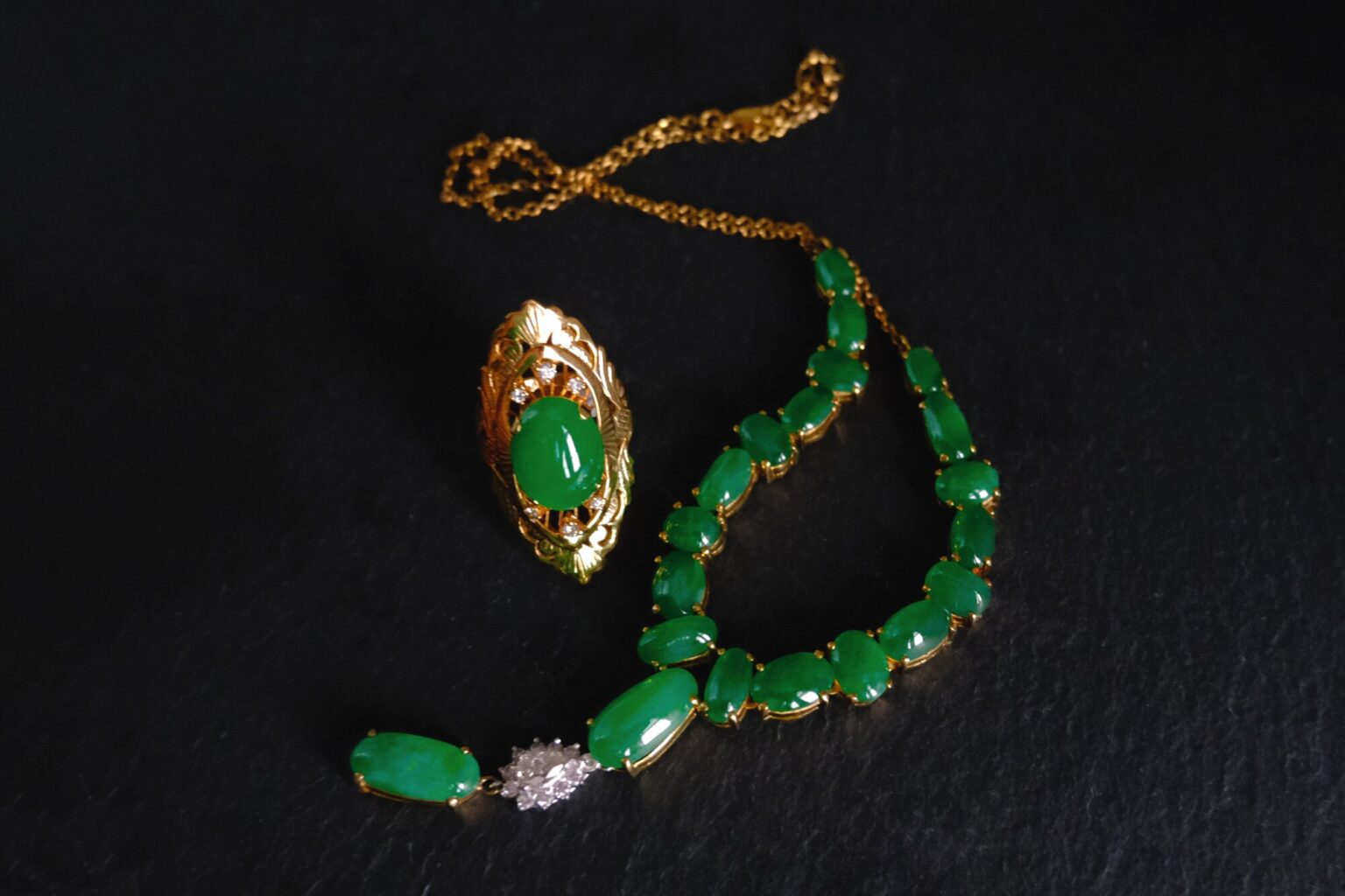 Antique Chinese Jade Ring Navette 20k | Gem Gardener