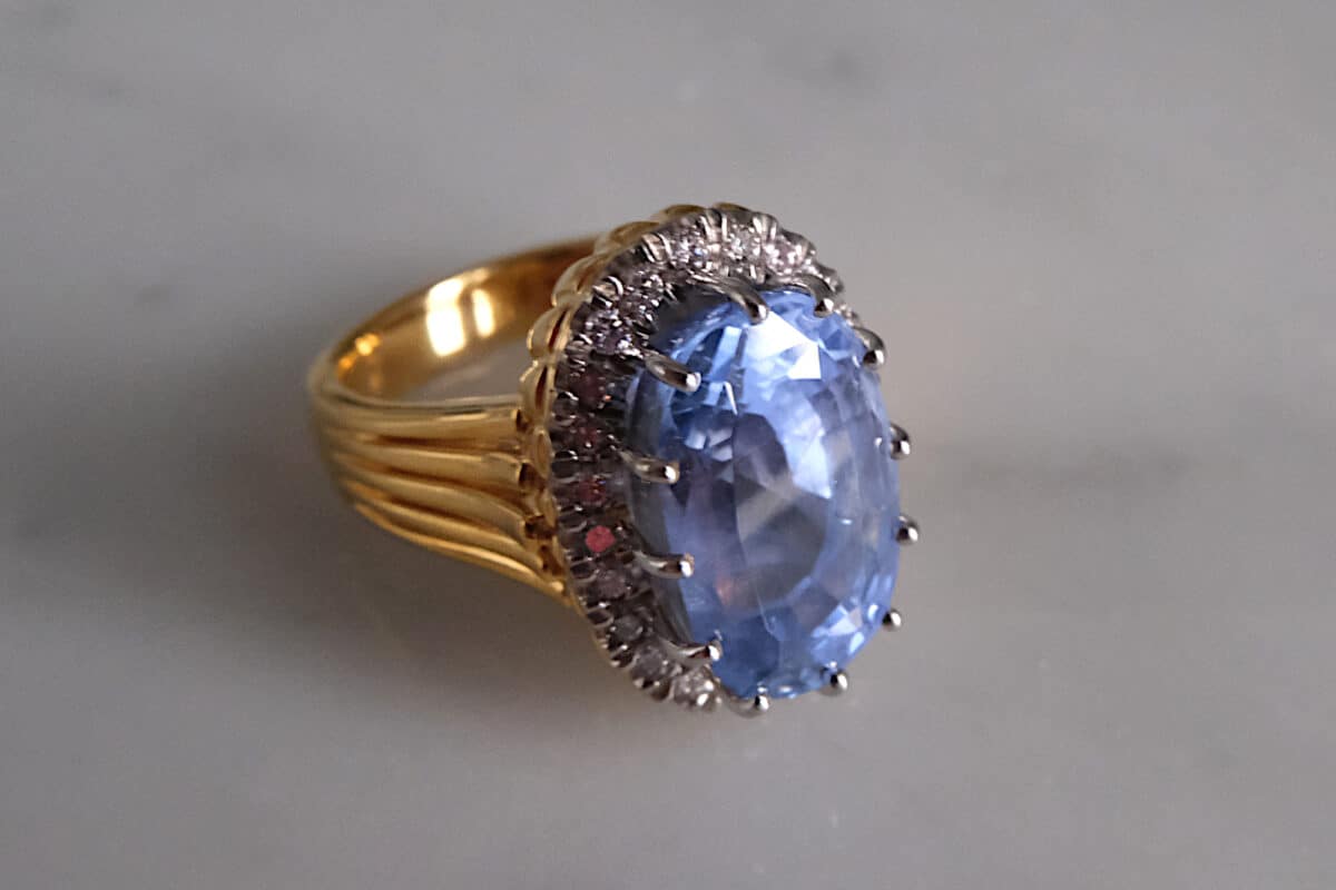15ct Natural Light Blue Sapphire Ring 22k Platinum | Gem Gardener
